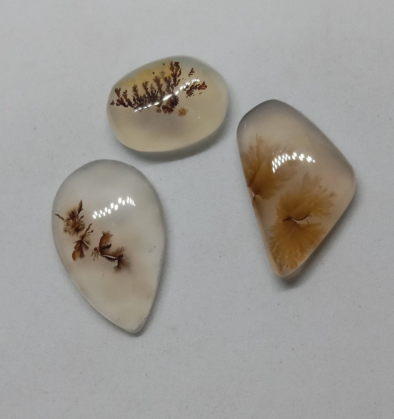 3 PCS LOT TOP 100% Natural Shazar Stone Dendrite Agate Unique Oval ...