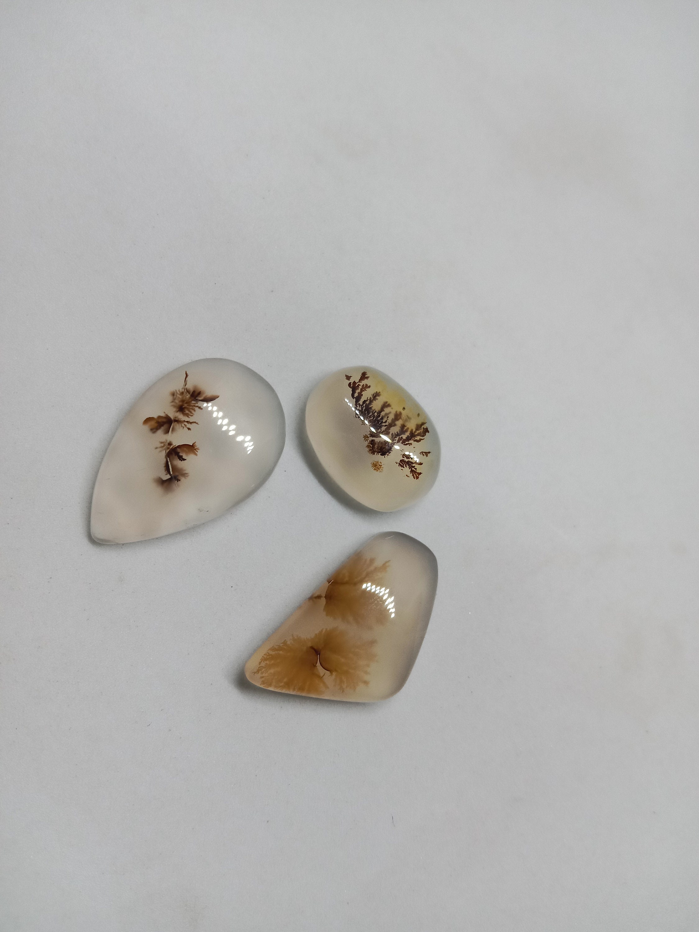 3 PCS LOT TOP 100% Natural Shazar Stone Dendrite Agate Unique Oval ...