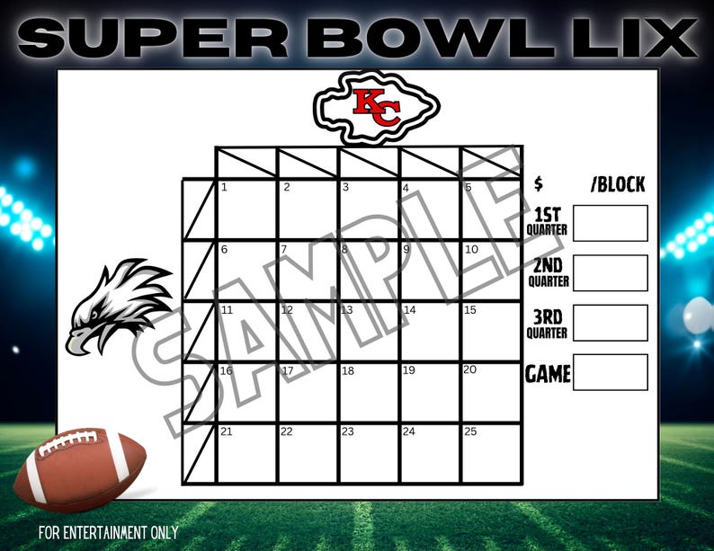 SUPER BOWL LIX Squares/block Pool 25 - Etsy