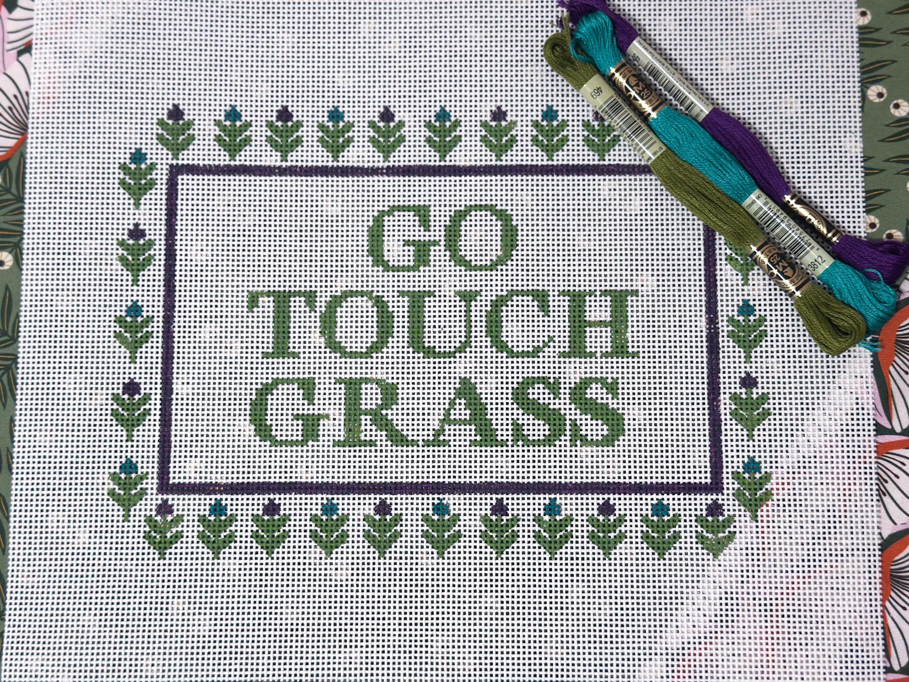 Cheeky Saying Go Touch Grass Needlepoint Canvas: | 13mesh Hand Painted ...