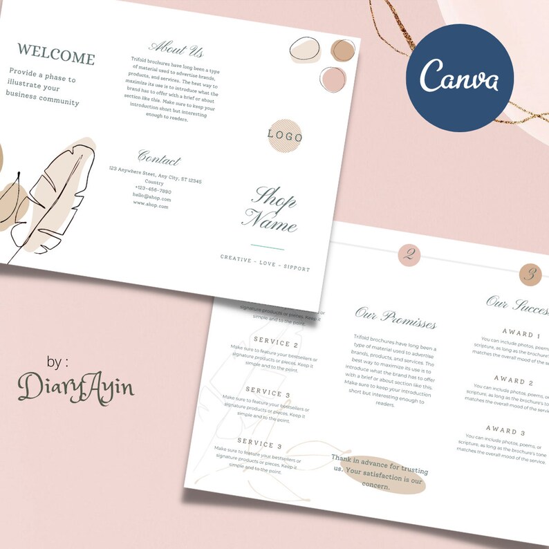 Beige Aesthetic Trifold Brochure Template Digital Brochure - Etsy UK
