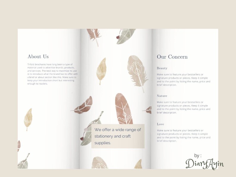 Aesthetic Feather Trifold Brochure Template aviphile Party Brochure ...