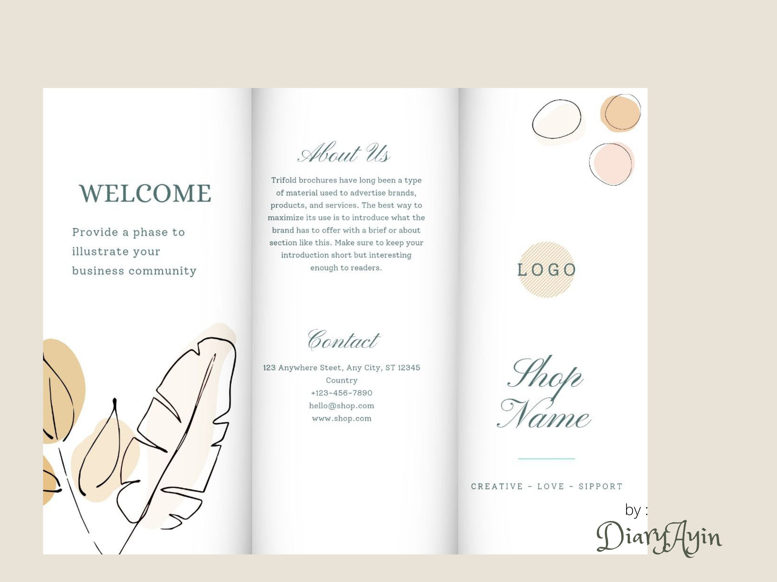 Beige Aesthetic Trifold Brochure Template Digital Brochure for Business ...