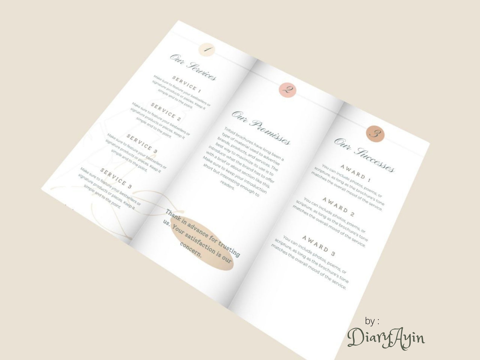 Beige Aesthetic Trifold Brochure Template Digital Brochure for Business ...
