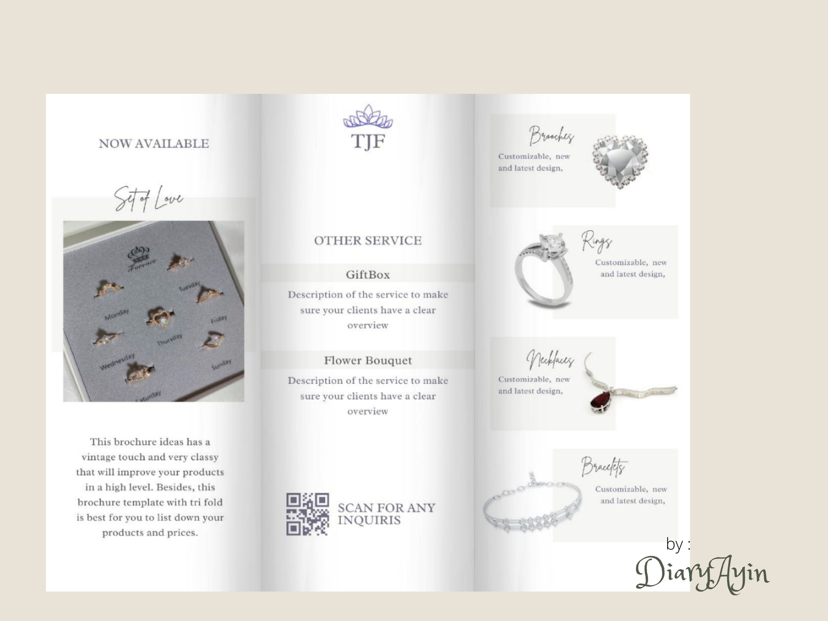 Jewelry Business Trifold Brochure Product List and Service Editable on ...