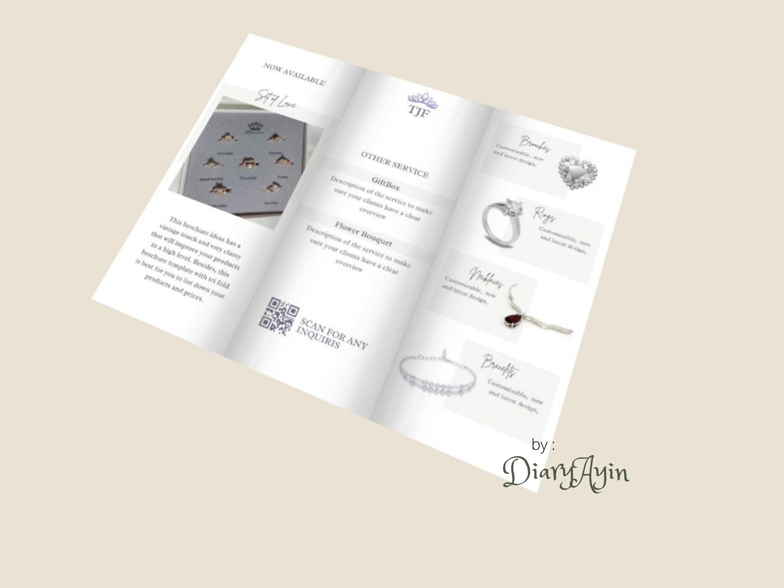 Jewelry Business Trifold Brochure Product List and Service Editable on ...