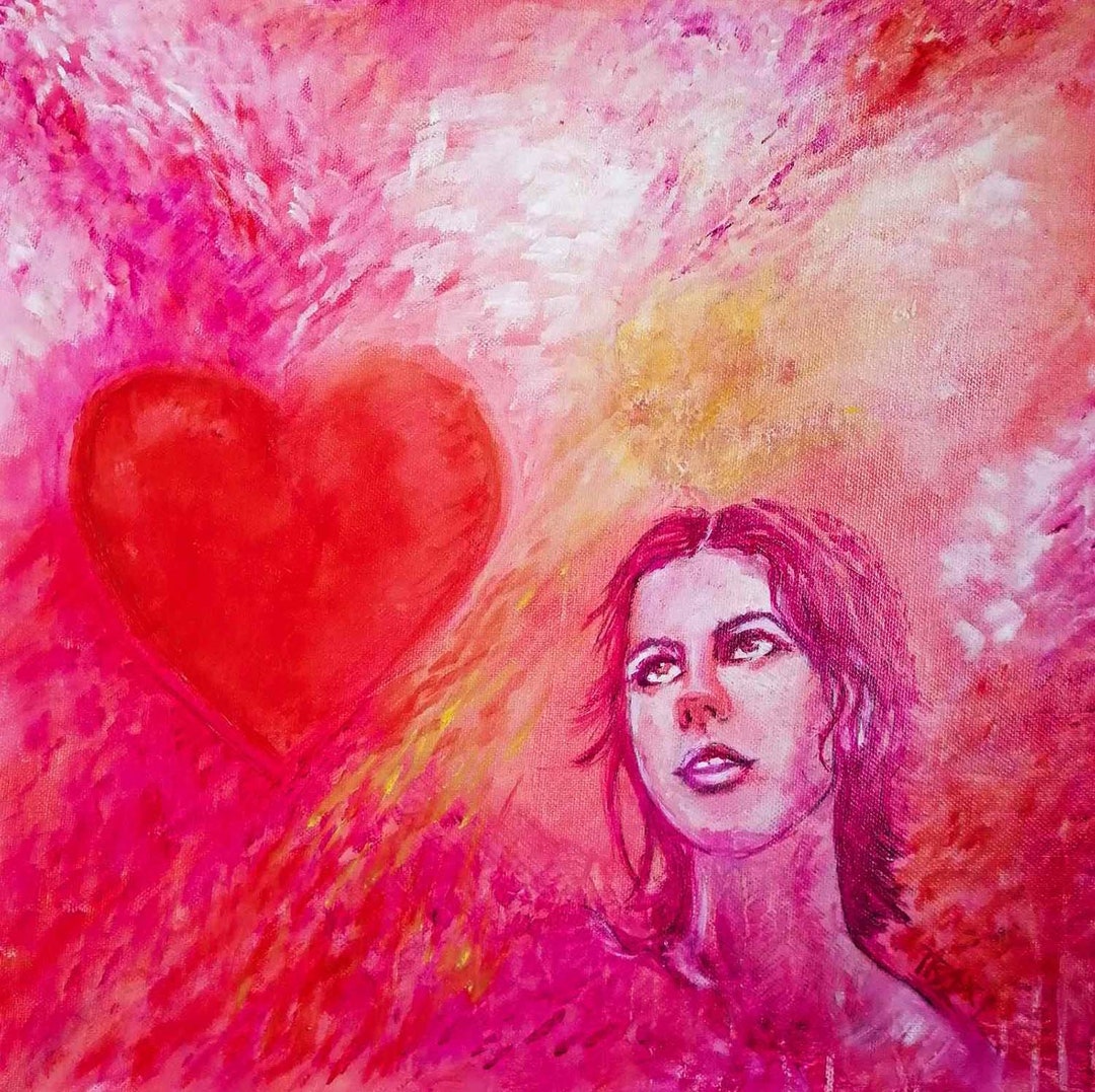 Original Red Oil Painting: Love Art and Passion Stunning Heart ...