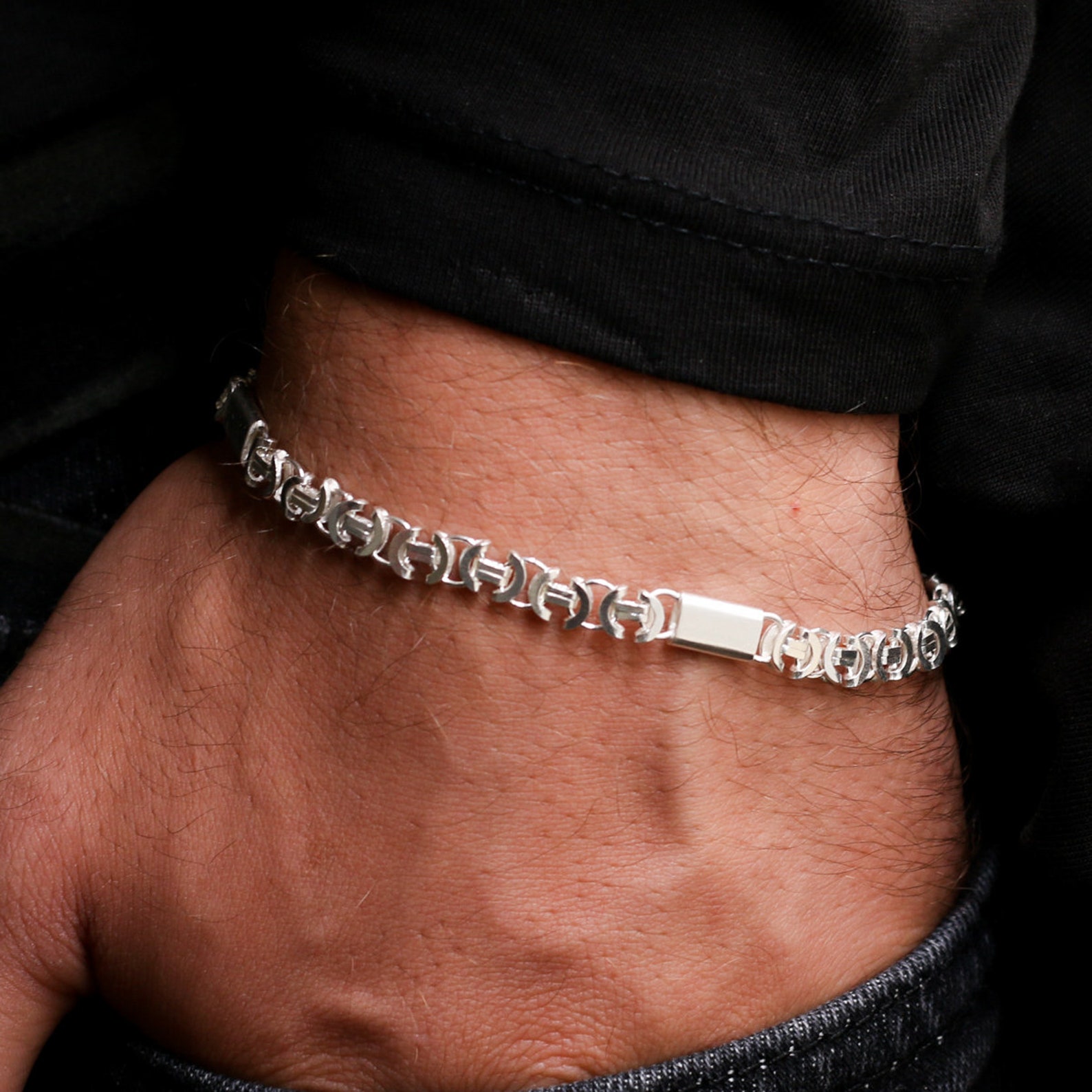 Men's Sterling Silver Chain Bracelet: Handmade Modern Jewelry - Etsy