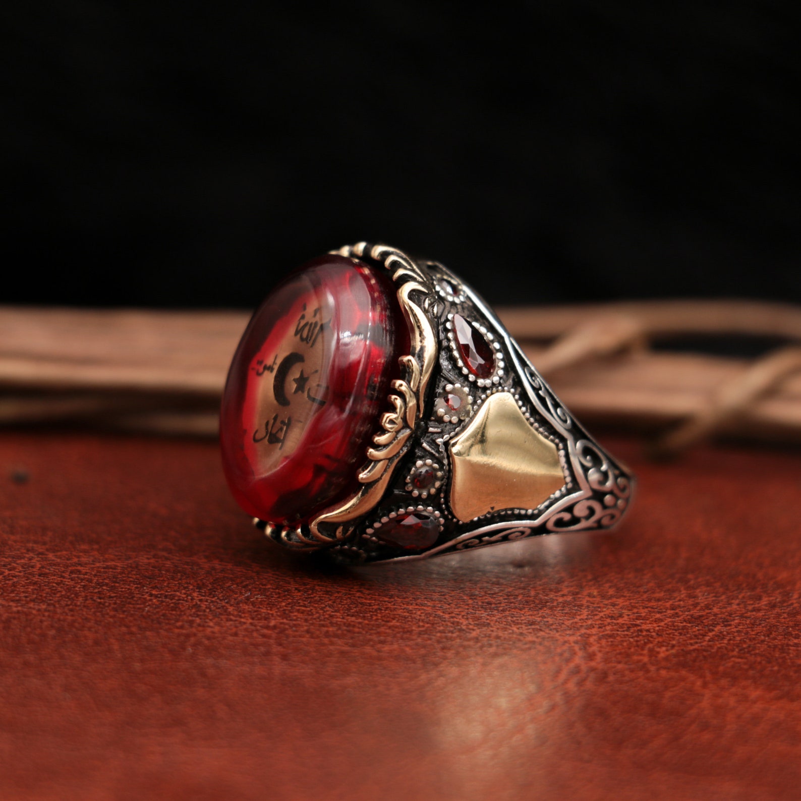 925 Silver Men Ring, Ottoman/turkish Historical Flag Allah, Vatan ...