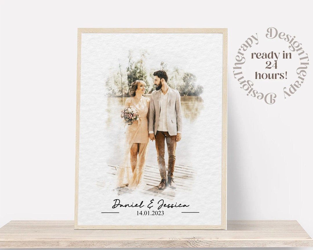 Watercolour Couple Portrait From Photo, Custom Christmas Gift, Wife ...