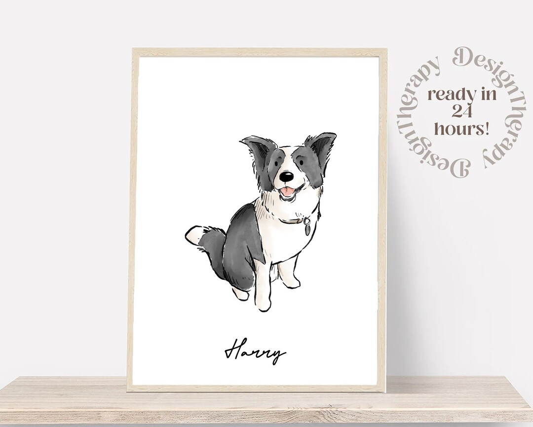 Minimal Pet Watercolor Pet Portrait, Pet Memorial Gift, Dog Painting ...