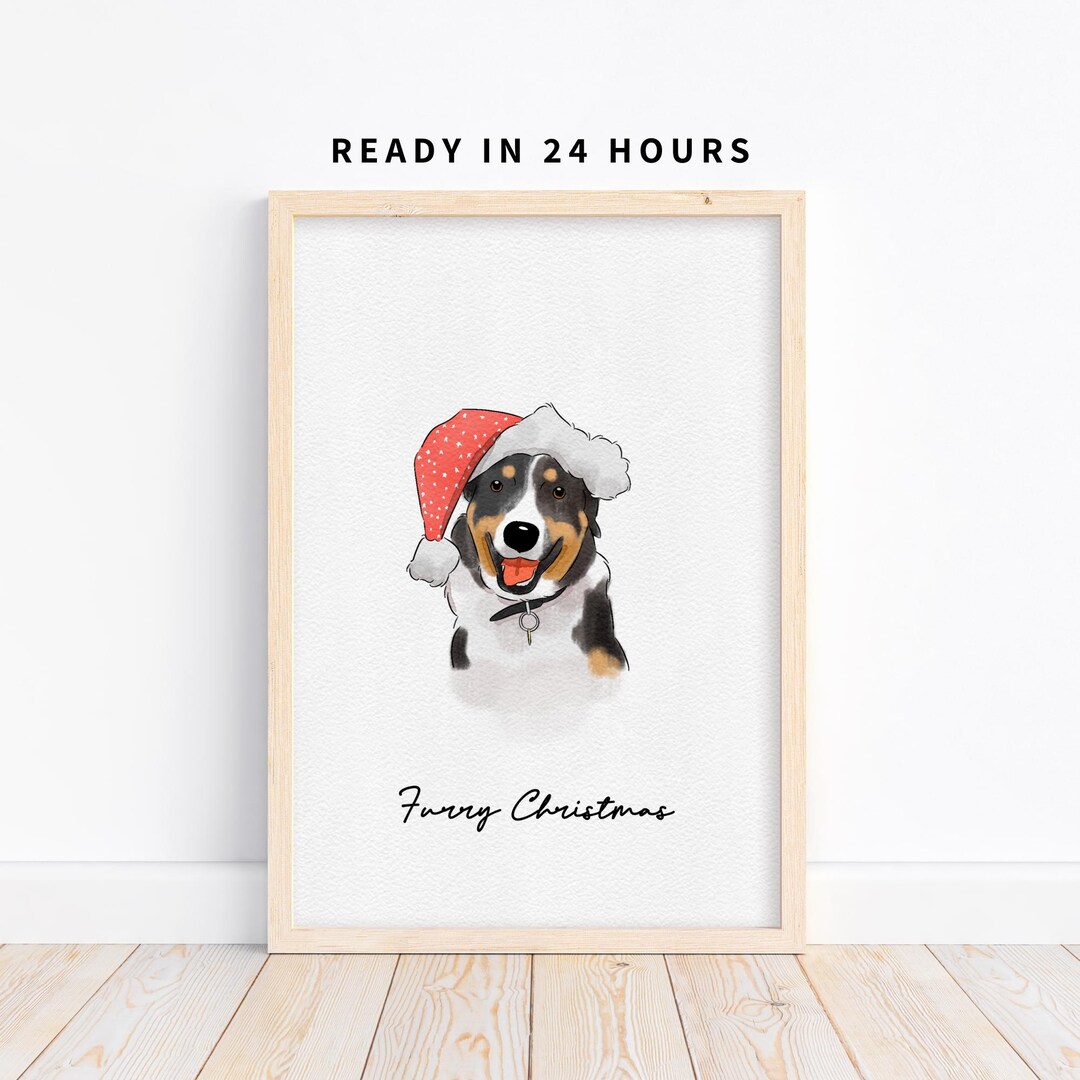 Custom Pet Portrait for Christmas, Holiday Watercolor Pet Art ...