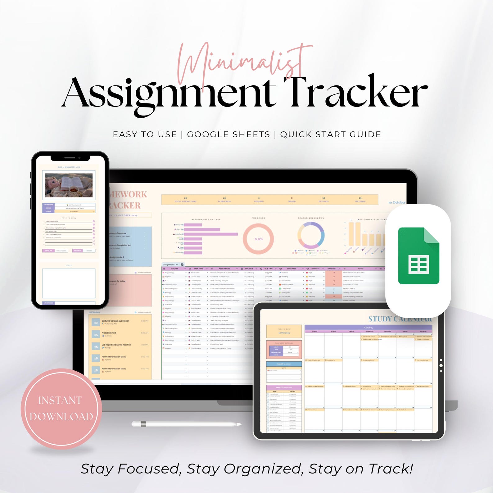 Digital Assignment Tracker Spreadsheet – Student Planner & School ...