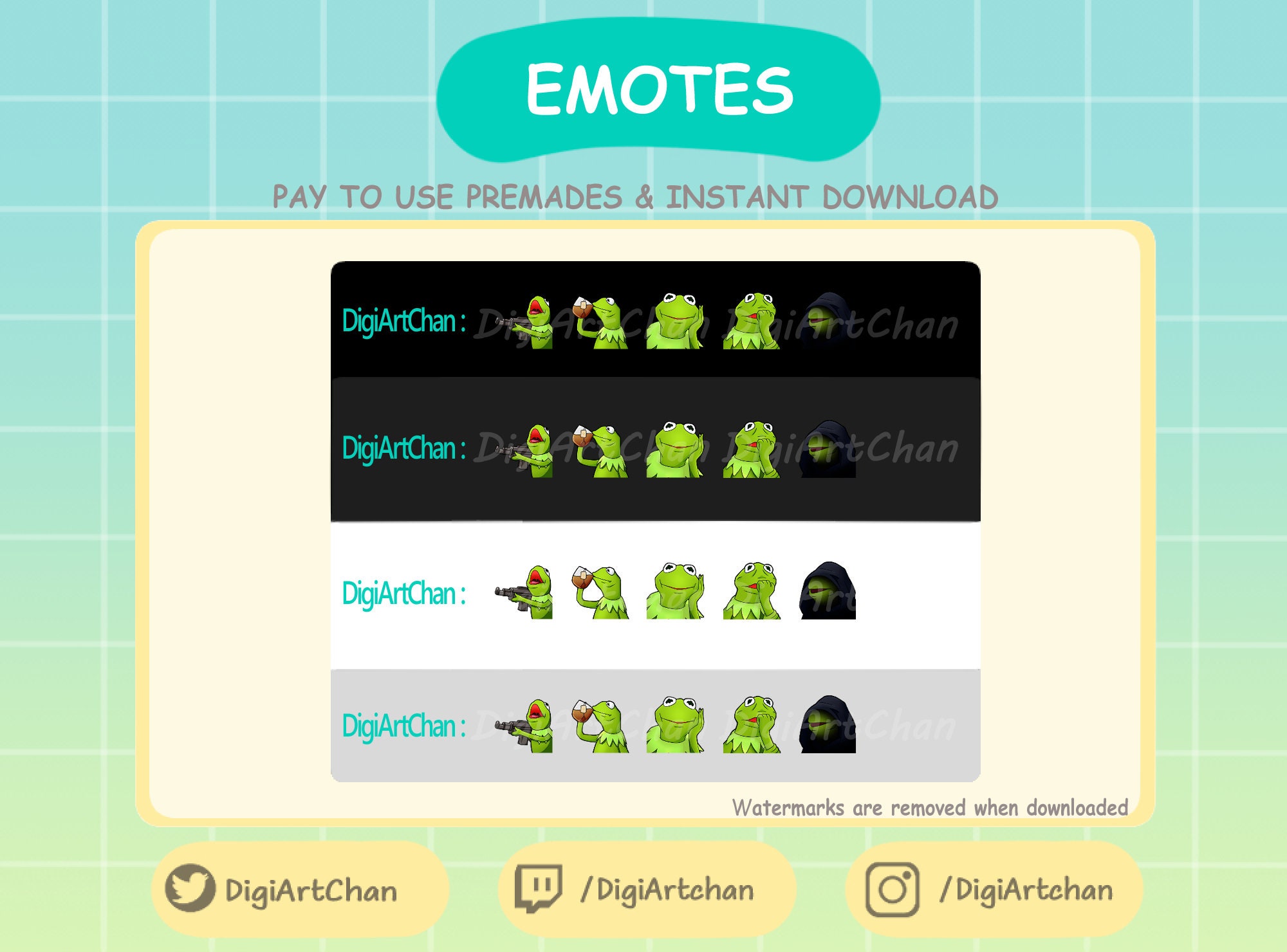 Kermit the Frog Emote Pack Premade for Twitch and Discord Download Digital Files Twitch Custom ...