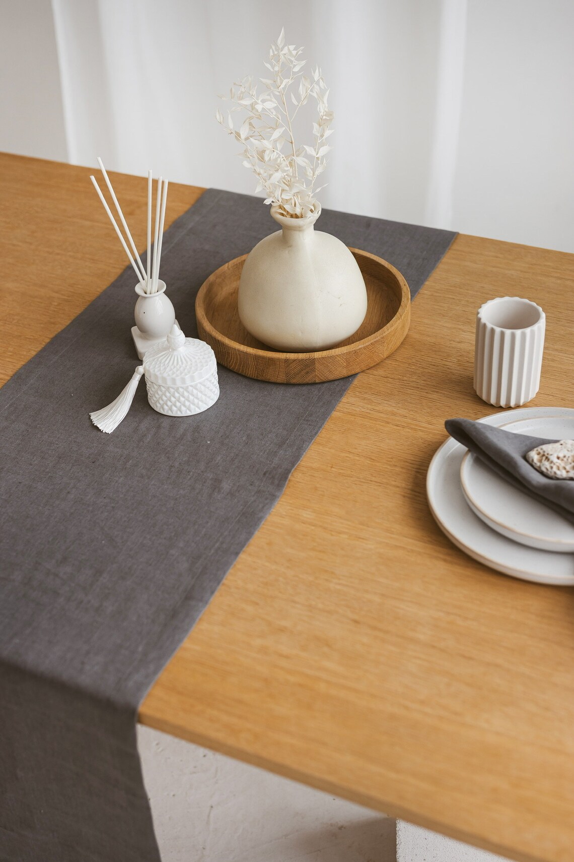 Linen Table Runner With Mitered Corners CHARCOAL GREY - Etsy