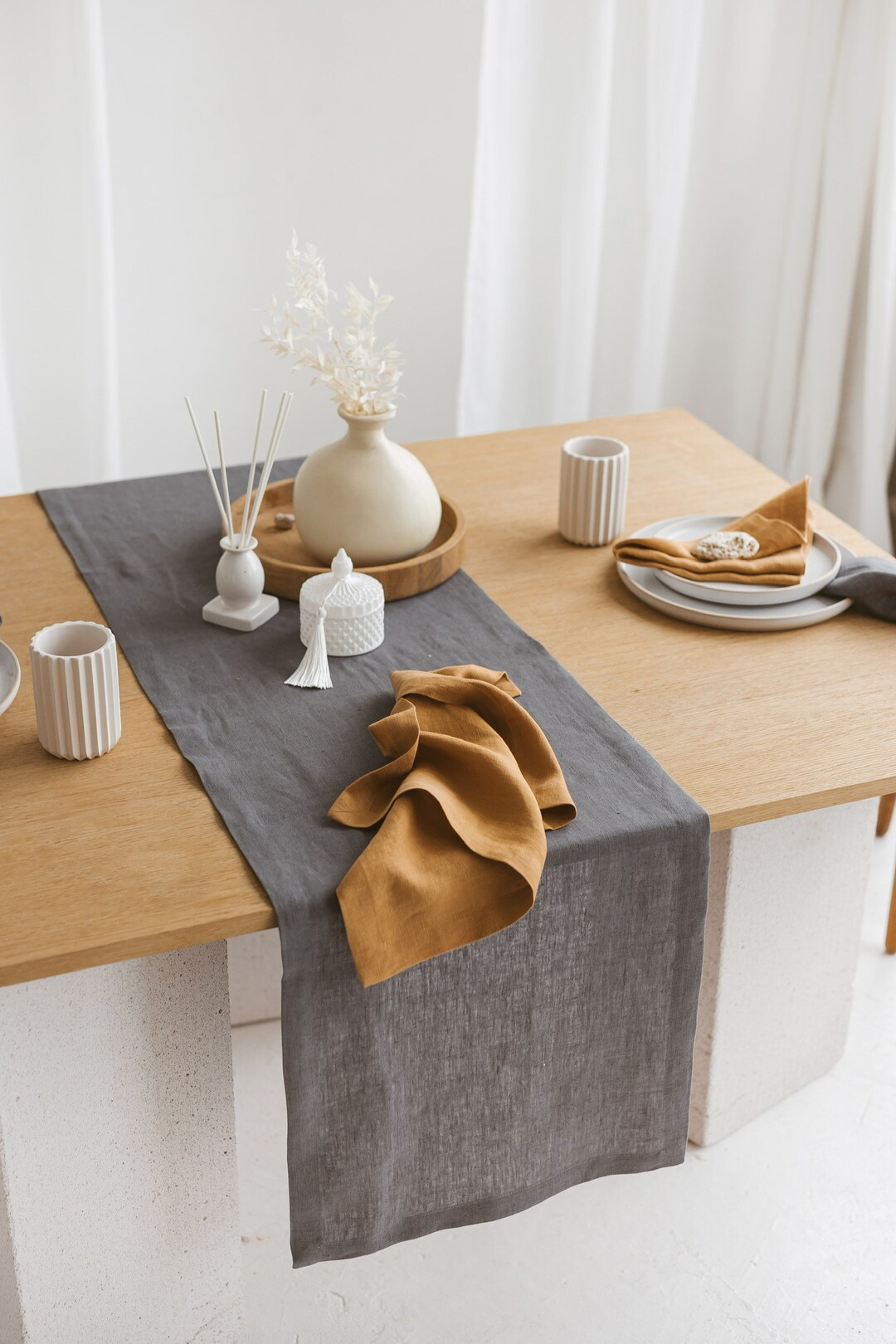 Linen Table Runner With Mitered Corners CHARCOAL GREY - Etsy