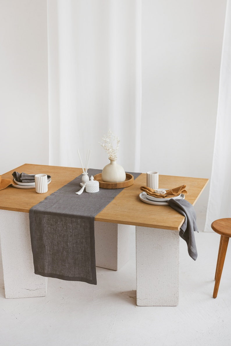 Linen Table Runner With Mitered Corners CHARCOAL GREY - Etsy