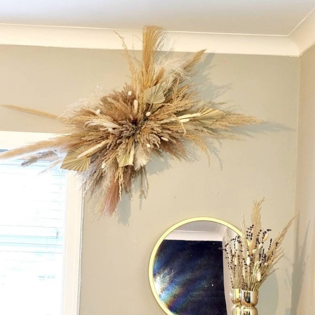 EXTRA LARGE Pampas Grass Wall Decor, Natural Pampas Wall Art With a ...