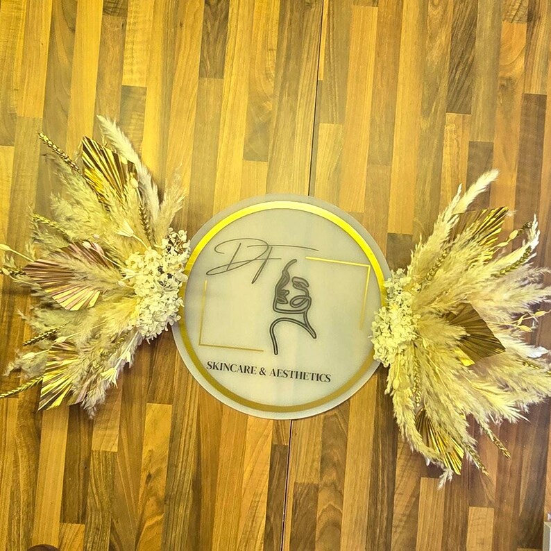 Frosted Acrylic Custom Logo Sign With Matching Pampas Grass Wings ...