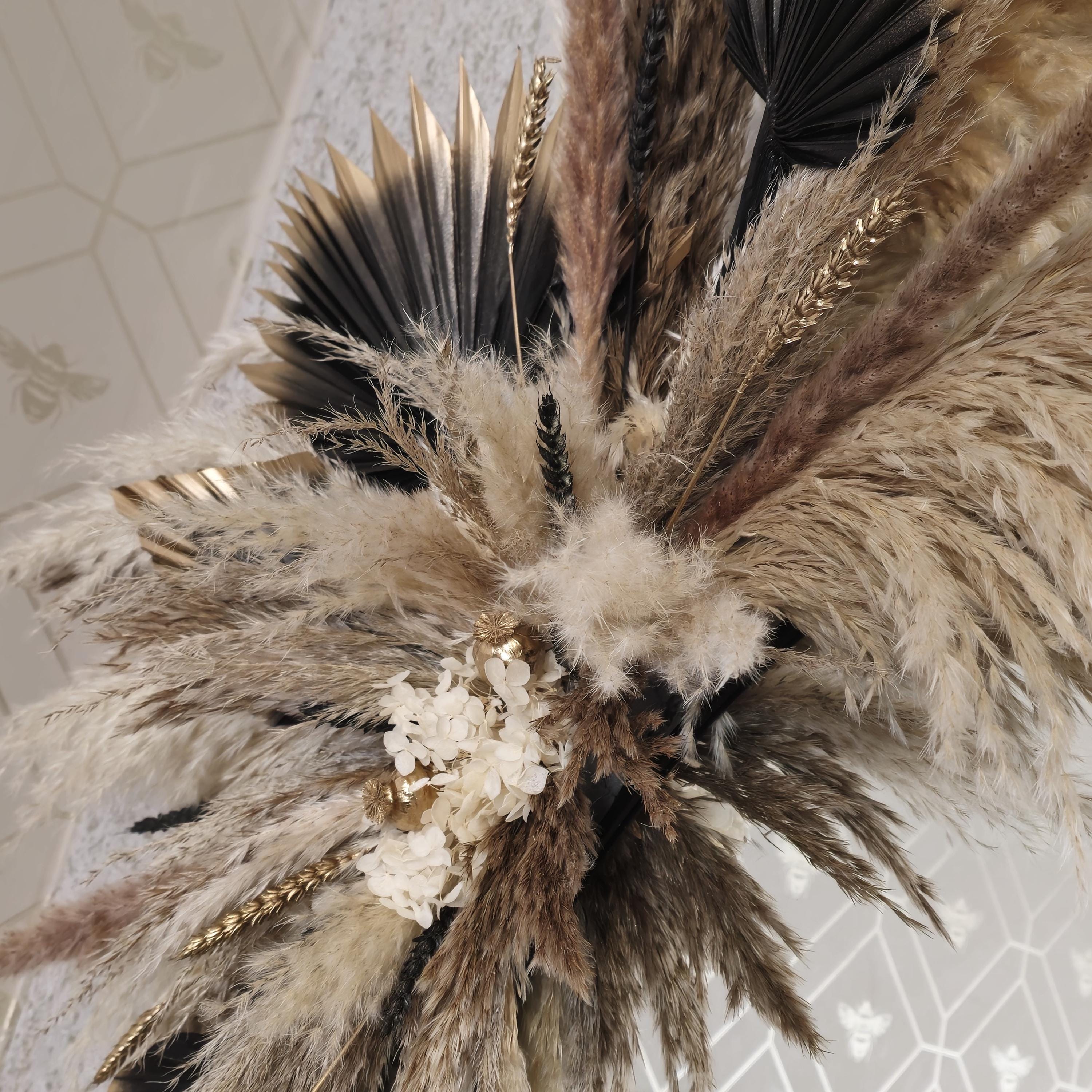 XL 100cm Black & Gold Pampas Wall Decor | Black Salon Decor | Aesthetic ...