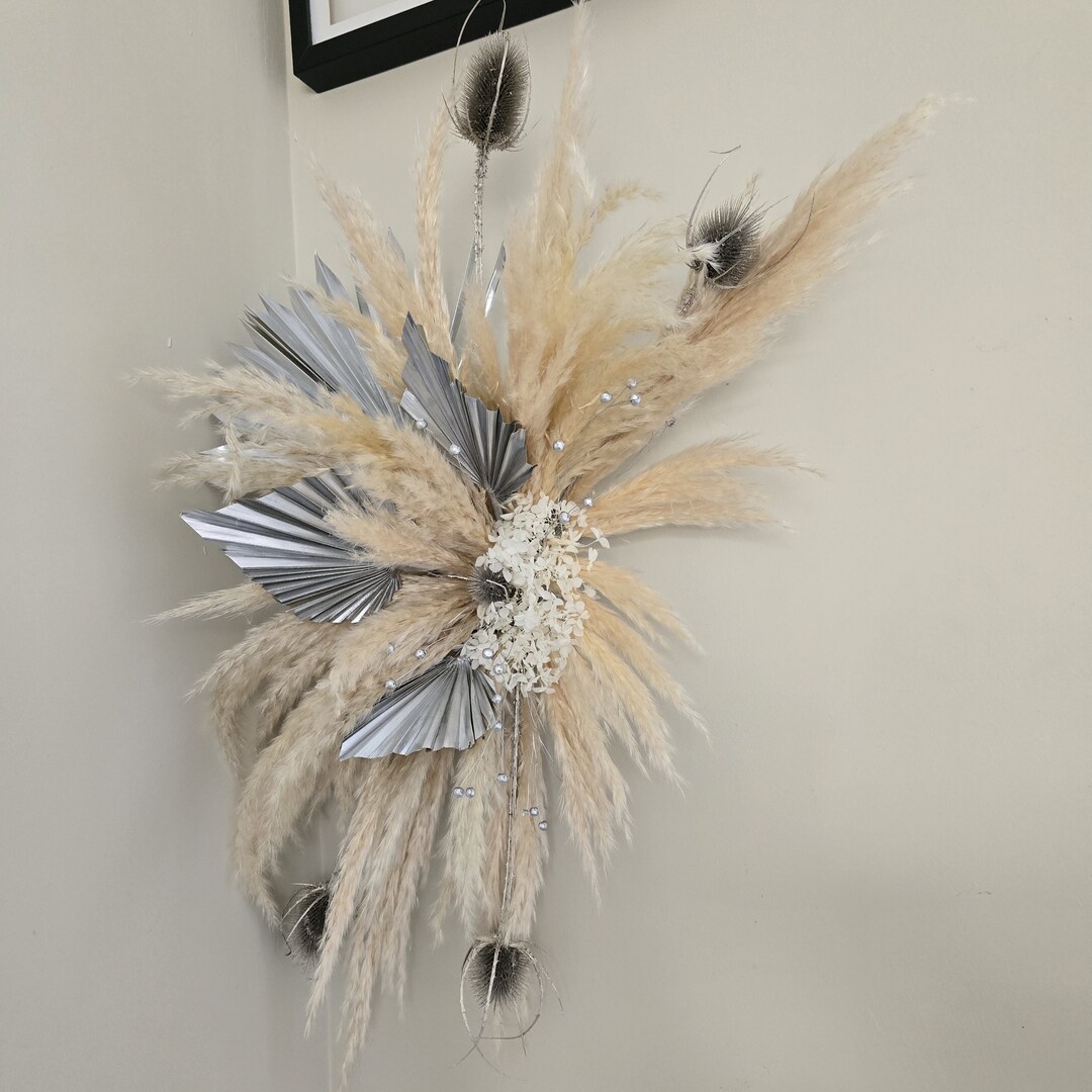 60CM Silver Pampas Wall Decor, Silver Salon Decor, Pampas Mirror ...