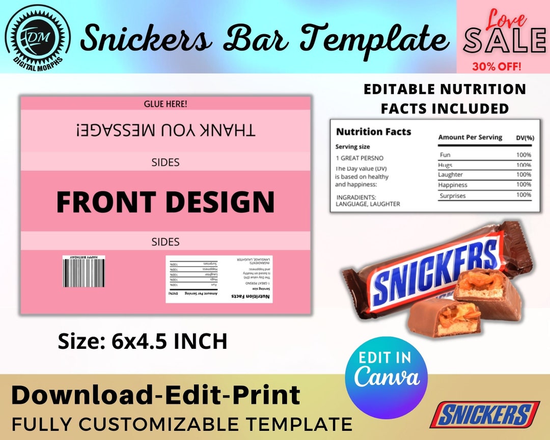 Snickers Candy Bar Wrapper Template Candy Bar Wrapper - Etsy