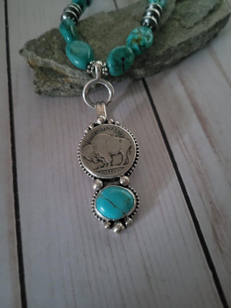 Buffalo Nickle With Kingman Turquoise Sterling Silver Pendant - Etsy