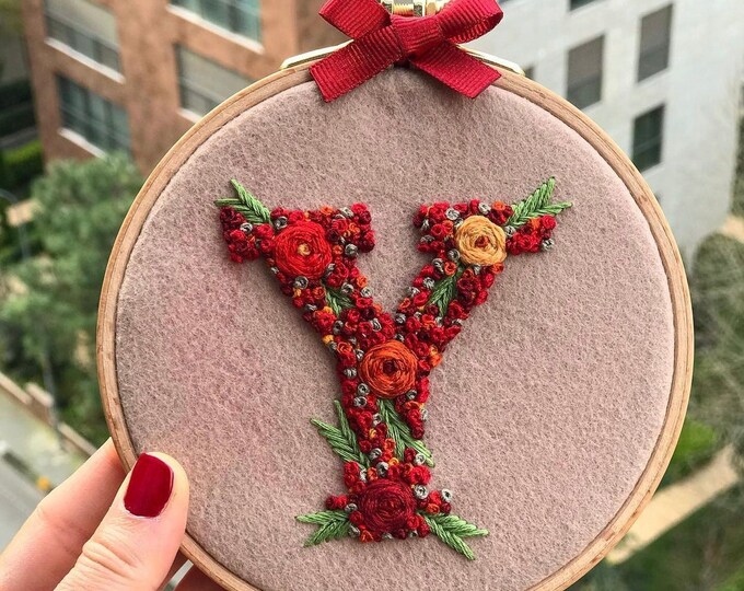 Personalized Letter Embroidery, Monochrome, Letter Embroidery, Floral ...