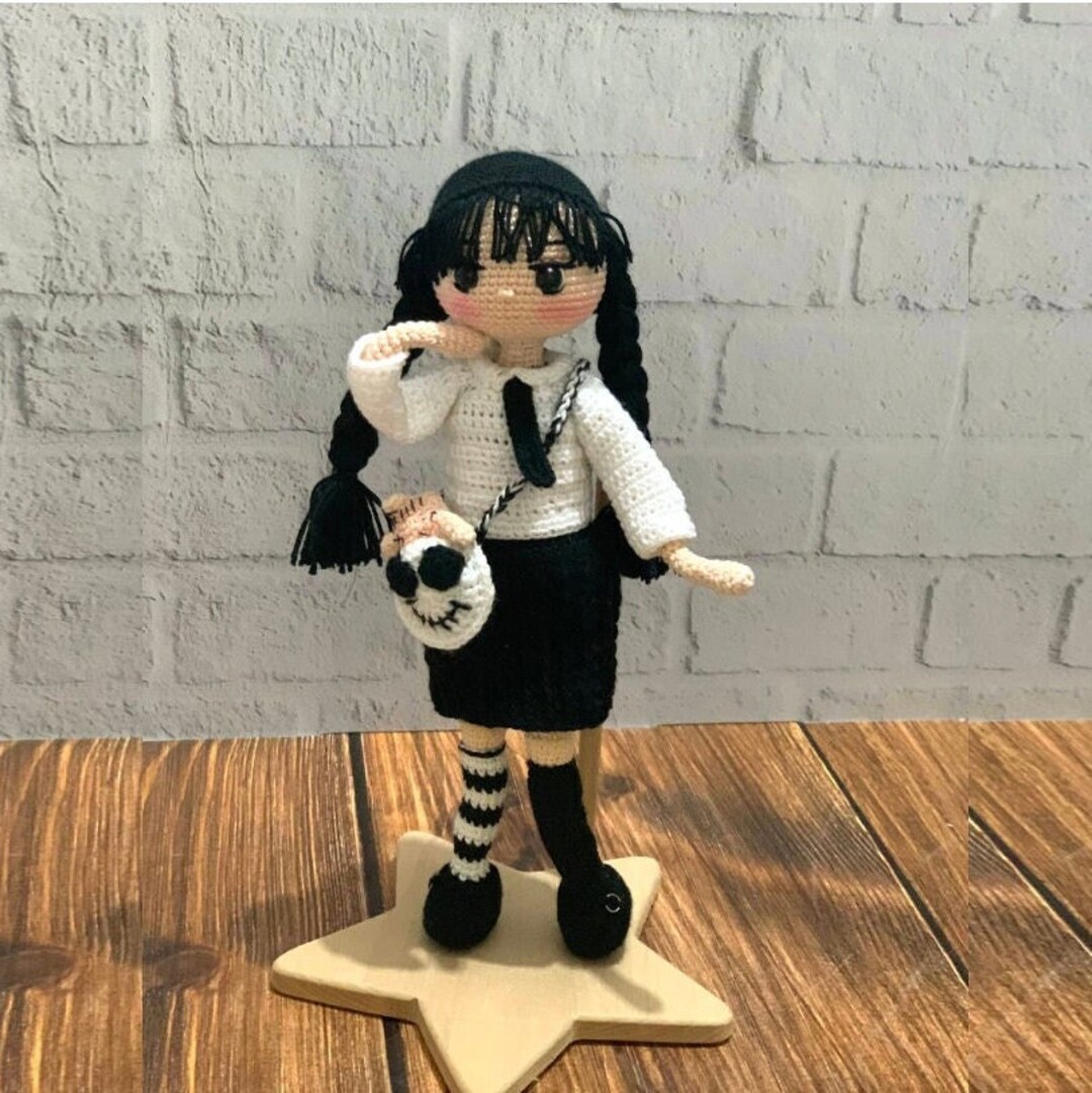 Crochet Wednesday Doll, Crochet Doll, Wednesday Addams Doll, Handmade ...