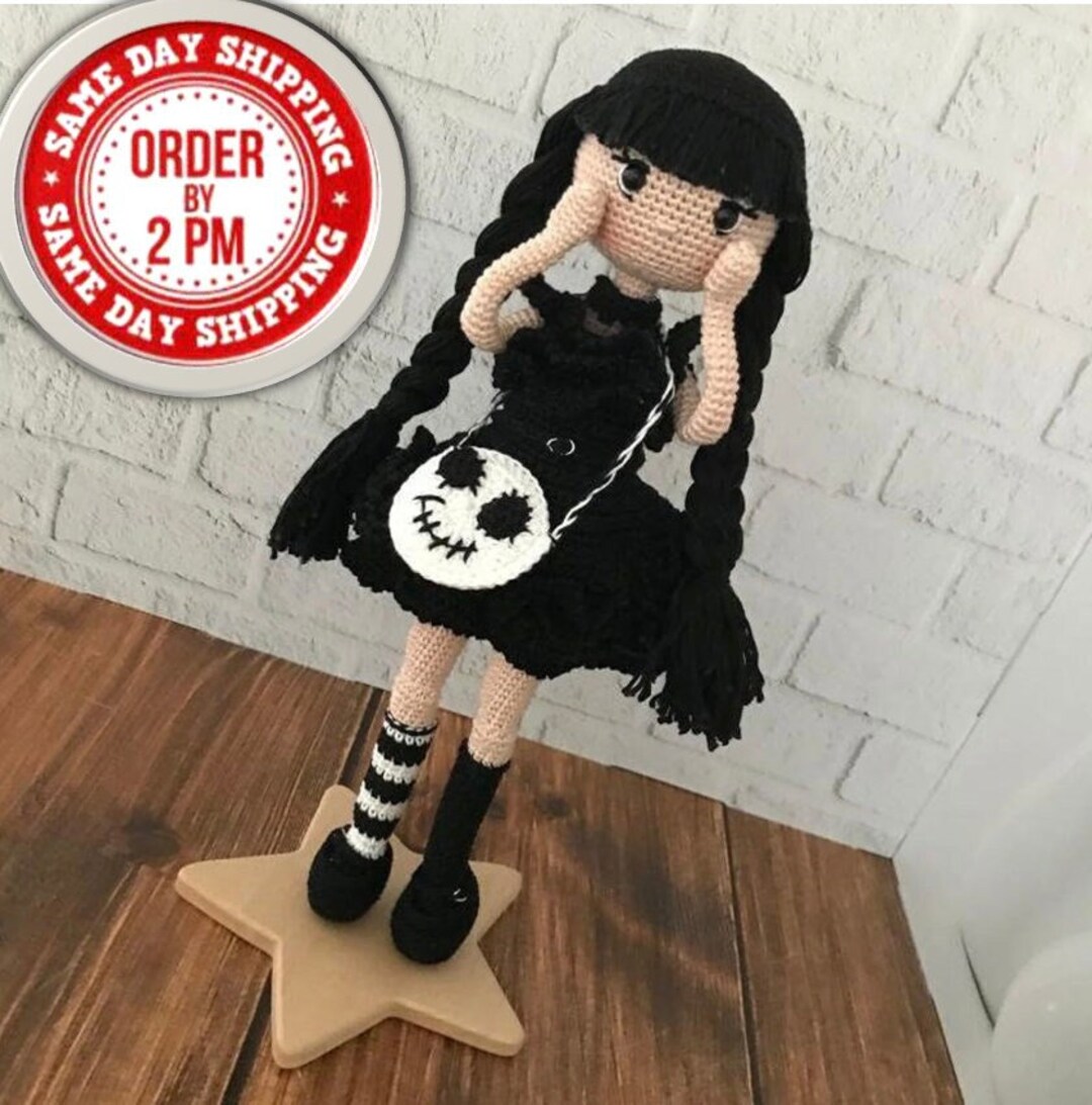 Crochet Wednesday Doll, Crochet Doll, Wednesday Addams Doll, Handmade ...