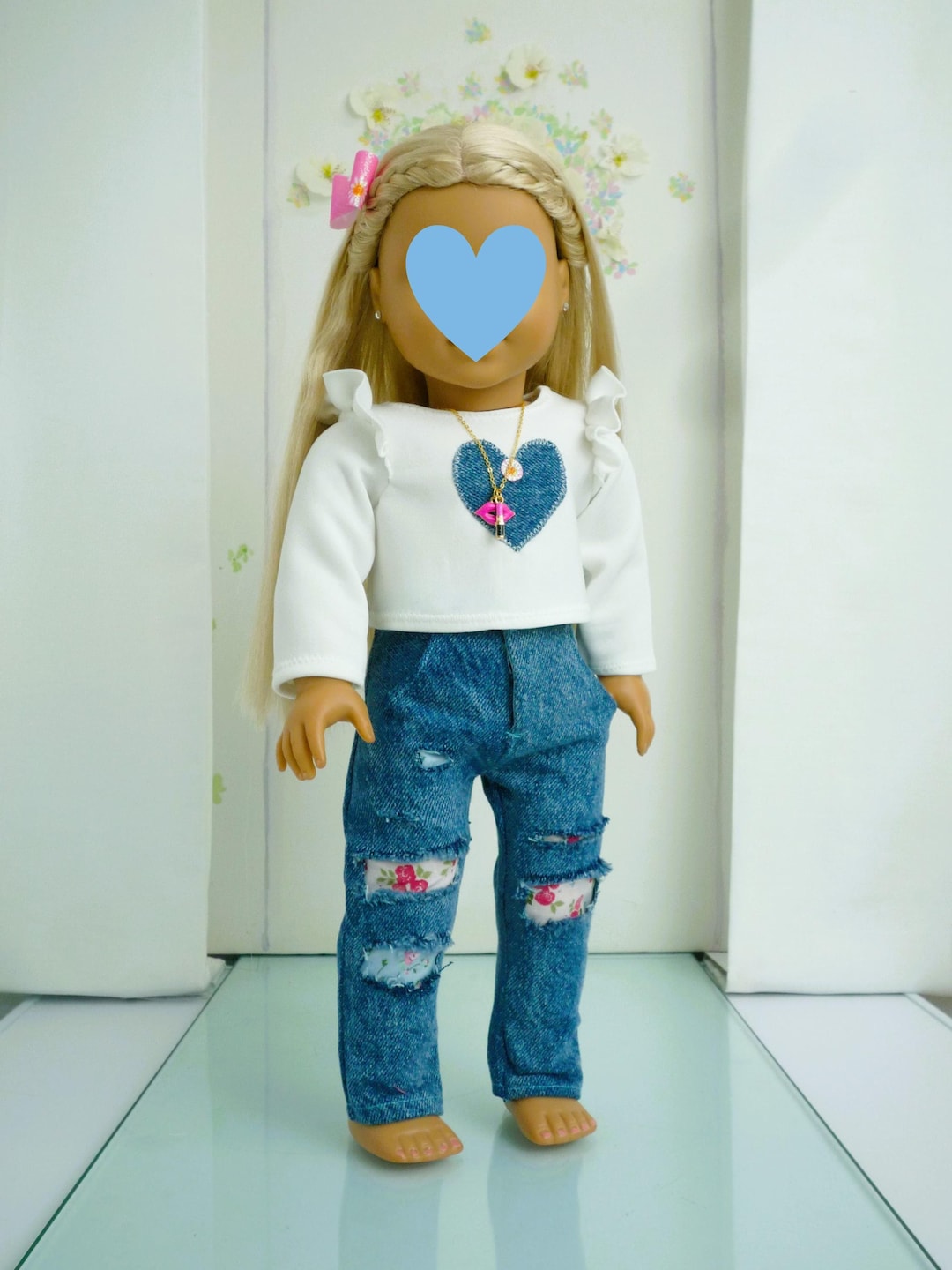 DENIM JEAN OUTFIT - Handmade Doll Clothes for 18 Inch Dolls - Ripped ...