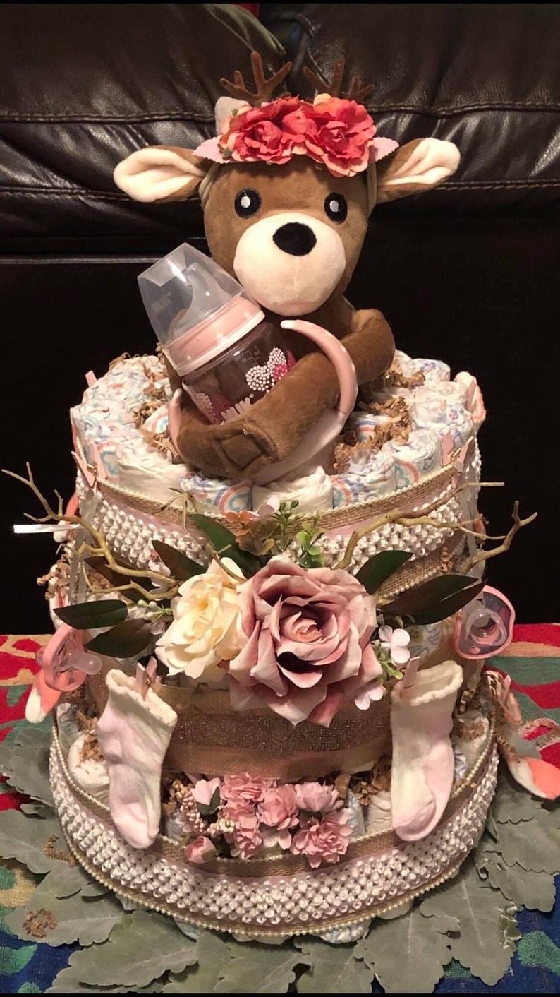 Floral Deer Diaper Cake - Etsy