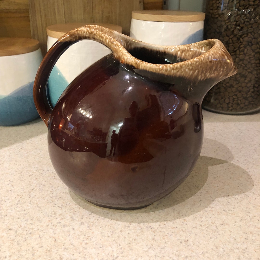 Vintage Hull Brown Drip Glaze Pottery Pitcher With Ice Spout Lip ...
