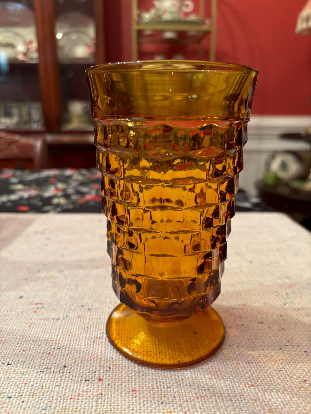 Vintage Amber Whitehall Indiana Glass American Cubist Pattern Footed ...