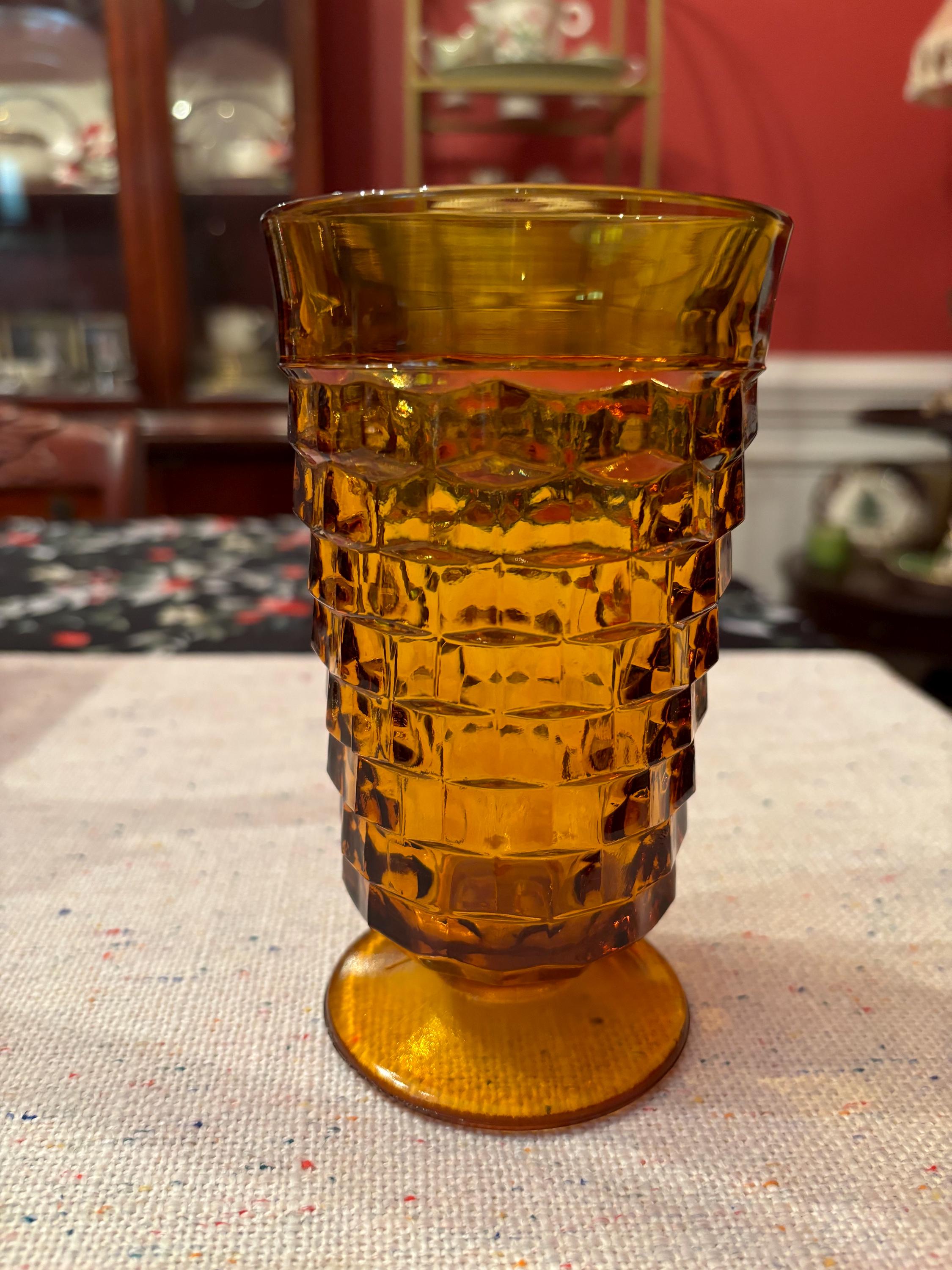 Vintage Amber Whitehall Indiana Glass American Cubist Pattern Footed ...