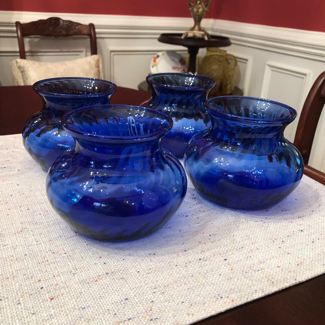 Vintage Indiana Glass Illusions Cobalt Blue Optic Swirl Short Vase ...