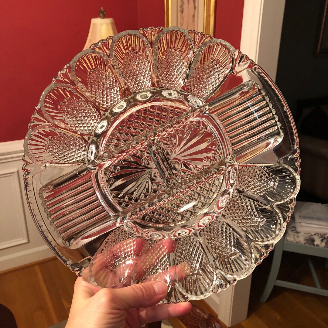 Vintage LE Smith Heritage Clear Glass Deviled Egg or Oyster Serving ...
