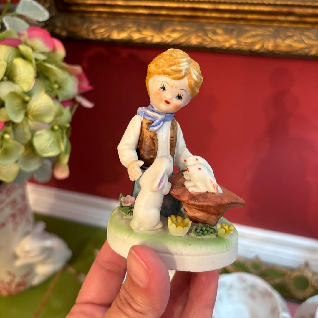 Vintage Napco Napcoware Boy With Rabbits Porcelain Collectible Figurine ...