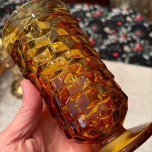Vintage Amber Whitehall Indiana Glass American Cubist Pattern Footed ...