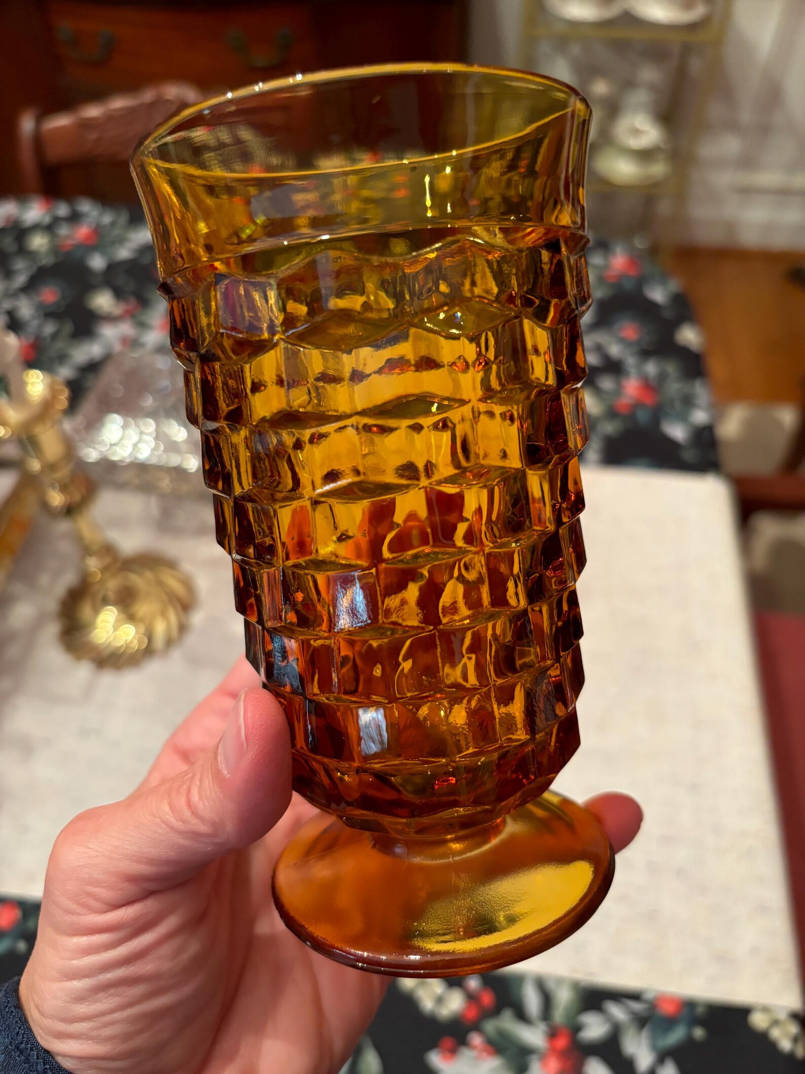 Vintage Amber Whitehall Indiana Glass American Cubist Pattern Footed ...