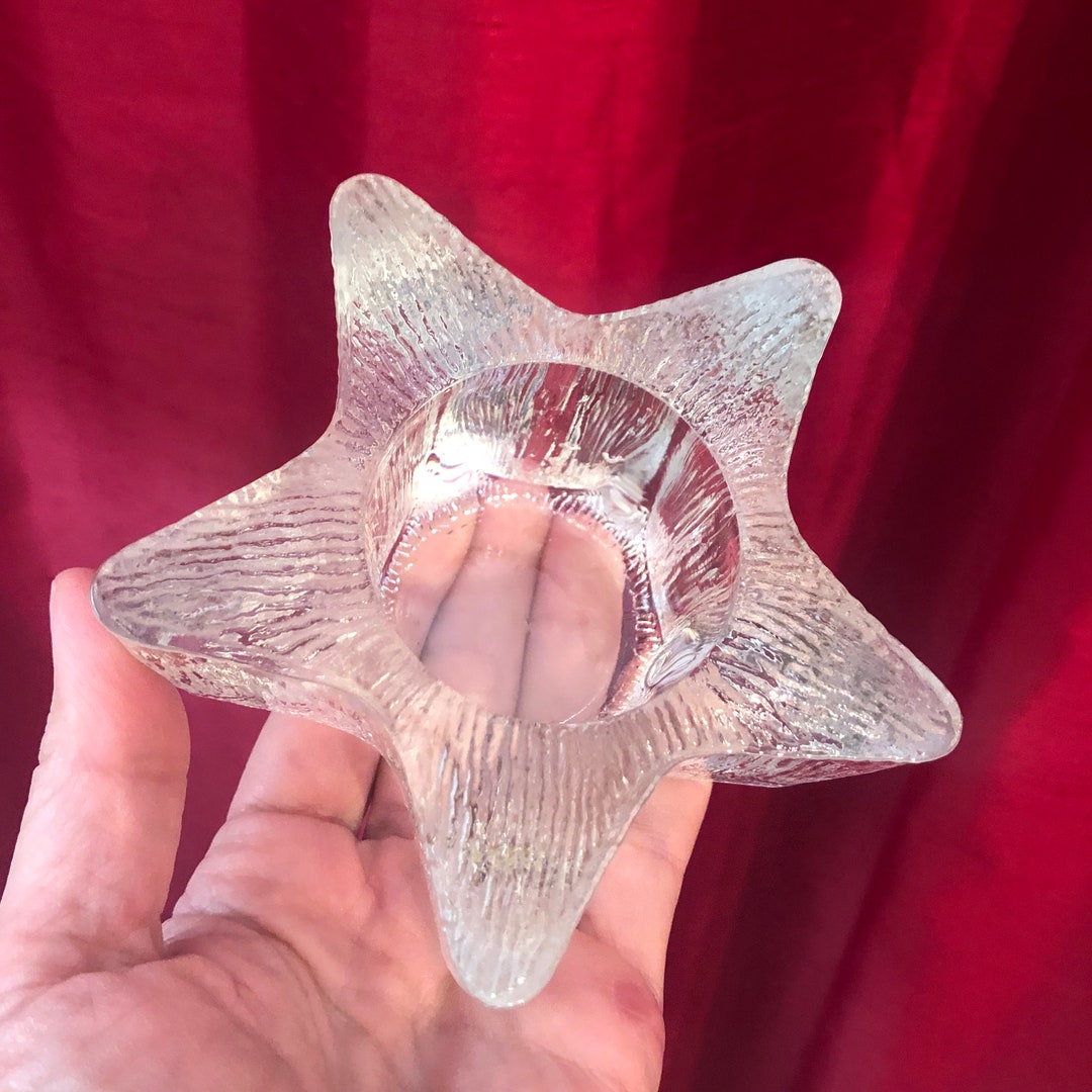 Vintage Clear Glass Star Shaped Starbright Avon Candle Votive Tea Light ...