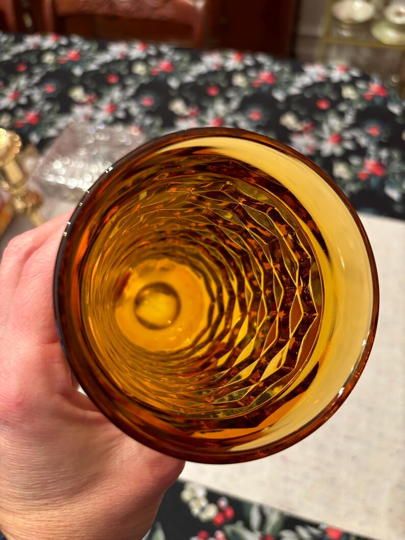 Vintage Amber Whitehall Indiana Glass American Cubist Pattern Footed ...