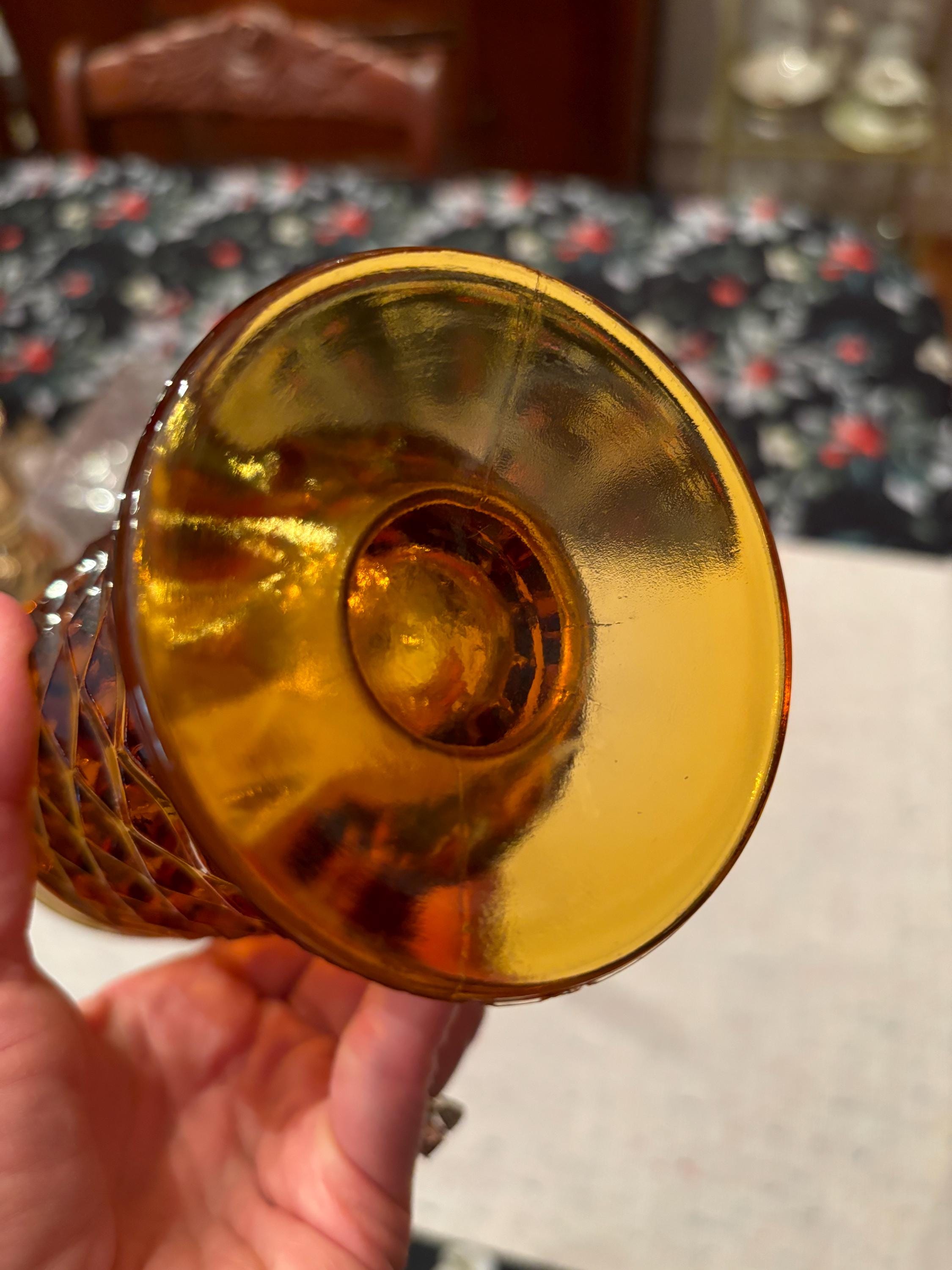 Vintage Amber Whitehall Indiana Glass American Cubist Pattern Footed ...