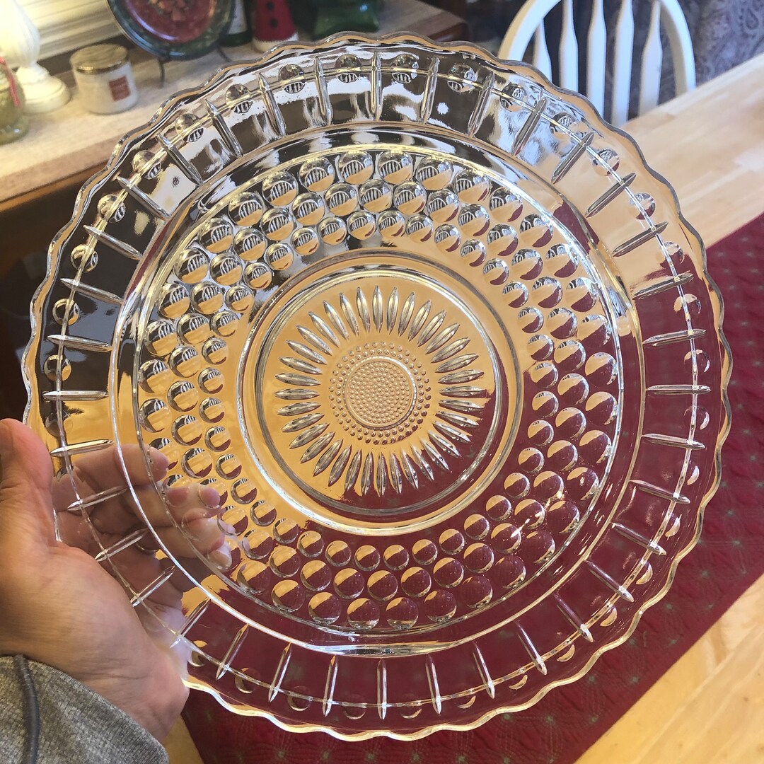 Vintage Federal Glass Clear Cake Plate Stand Pattern 2889 Sunflower ...