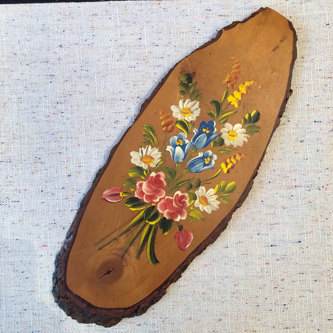 Vintage Handmade Acrylic on Live Edge Wood Plaque Panel Roses - Etsy