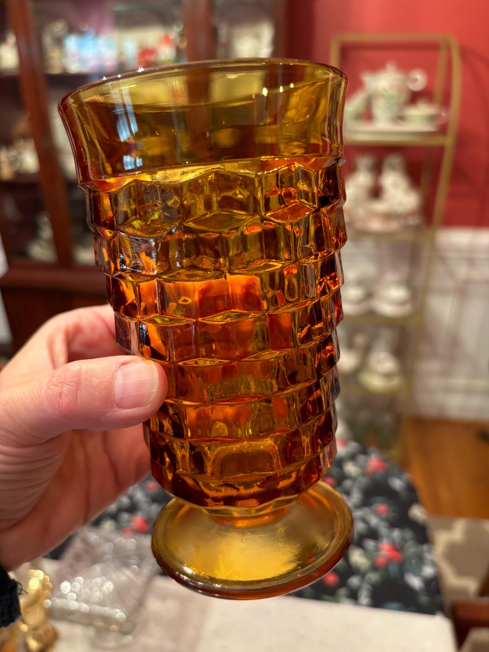 Vintage Amber Whitehall Indiana Glass American Cubist Pattern Footed ...