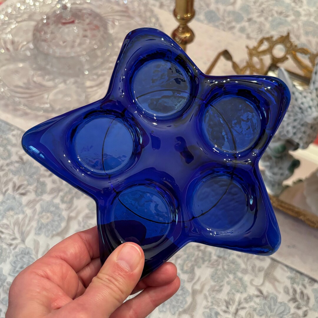 Cobalt Blue Art Glass Star Shaped Flat Candle Tealight Votive Holder - Etsy