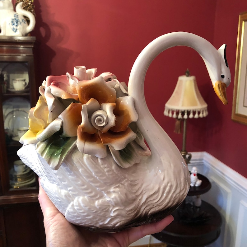 Vintage Italian Capodimonte Swan Figurine With Roses - Etsy