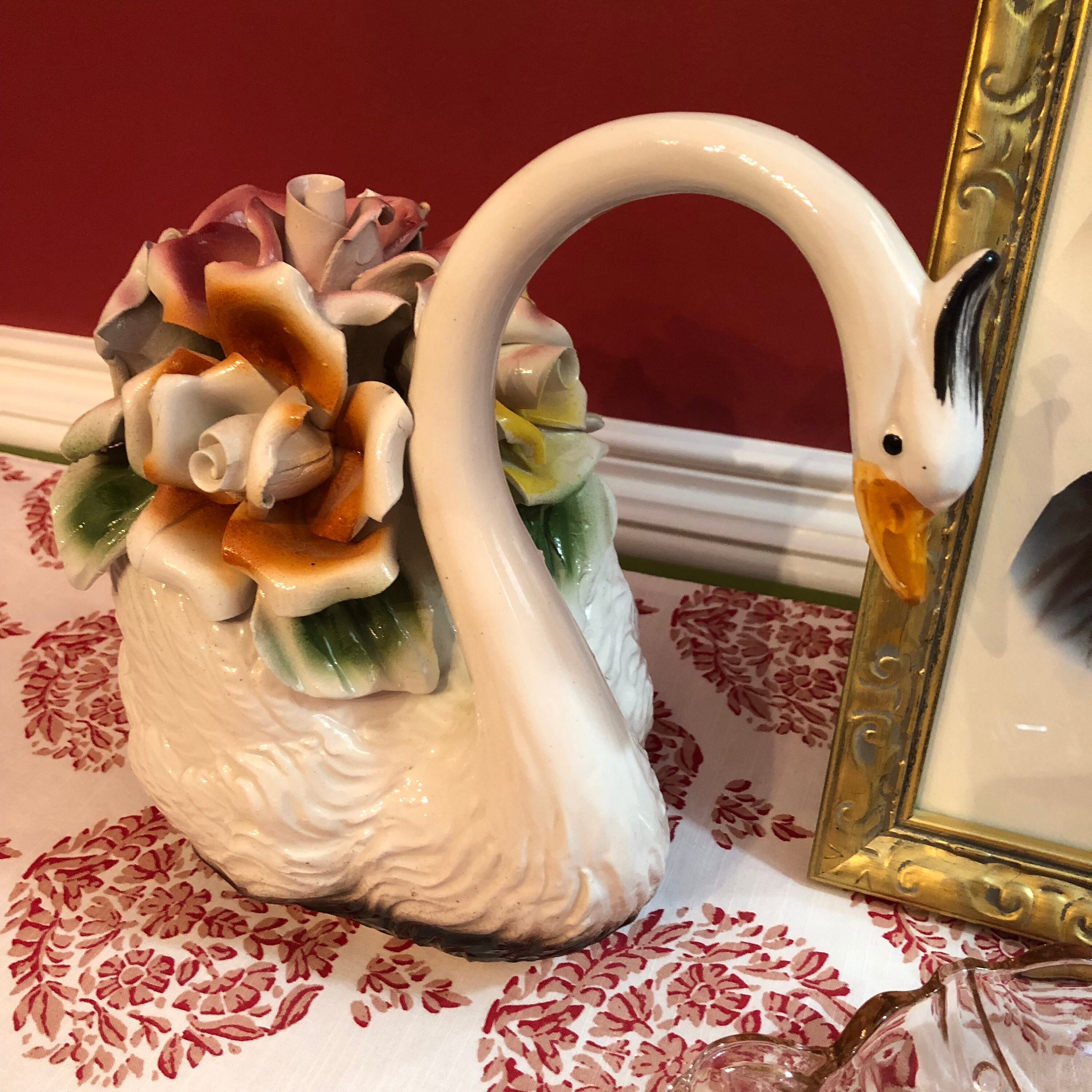 Vintage Italian Capodimonte Swan Figurine With Roses - Etsy