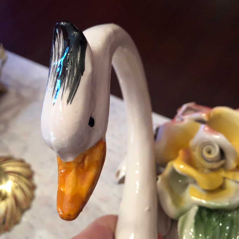 Vintage Italian Capodimonte Swan Figurine With Roses - Etsy
